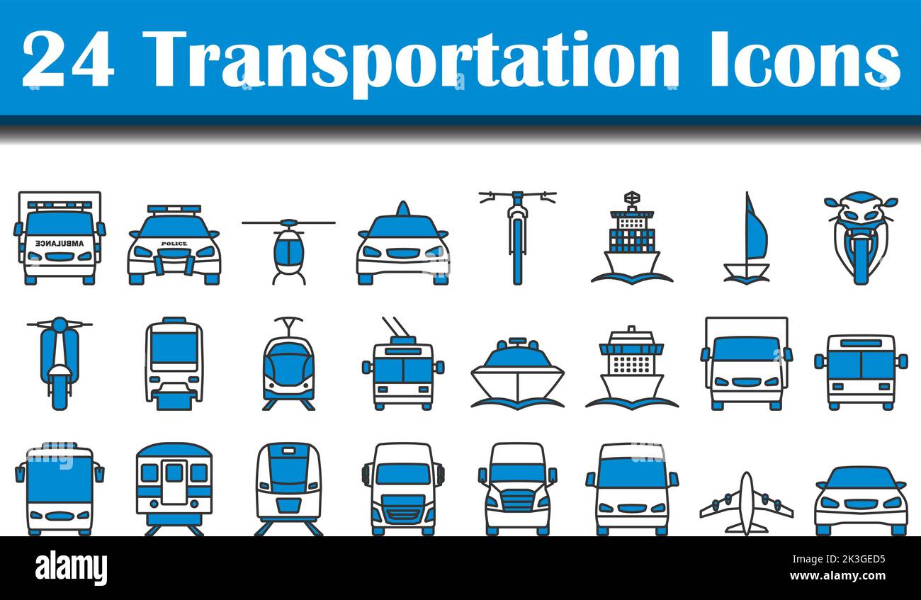 Transportation Icon Set. Editable Bold Outline With Color Fill Design ...