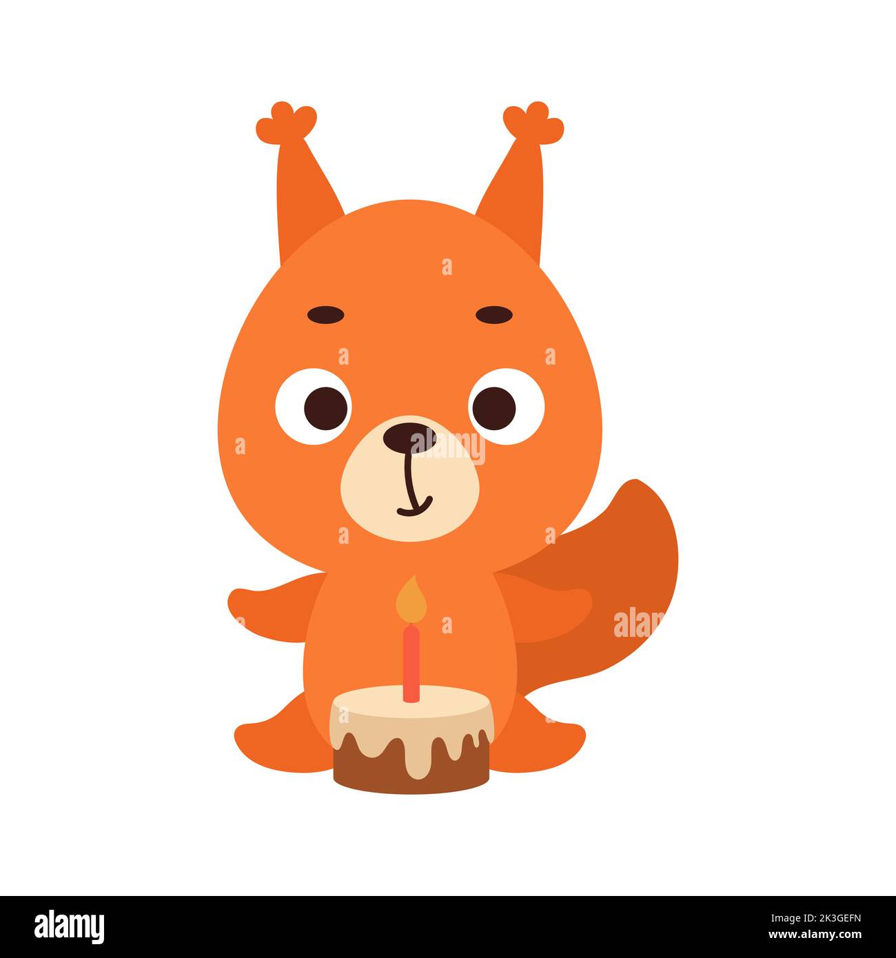 Cute little squirrel with birthday cake on white background. Cartoon ...