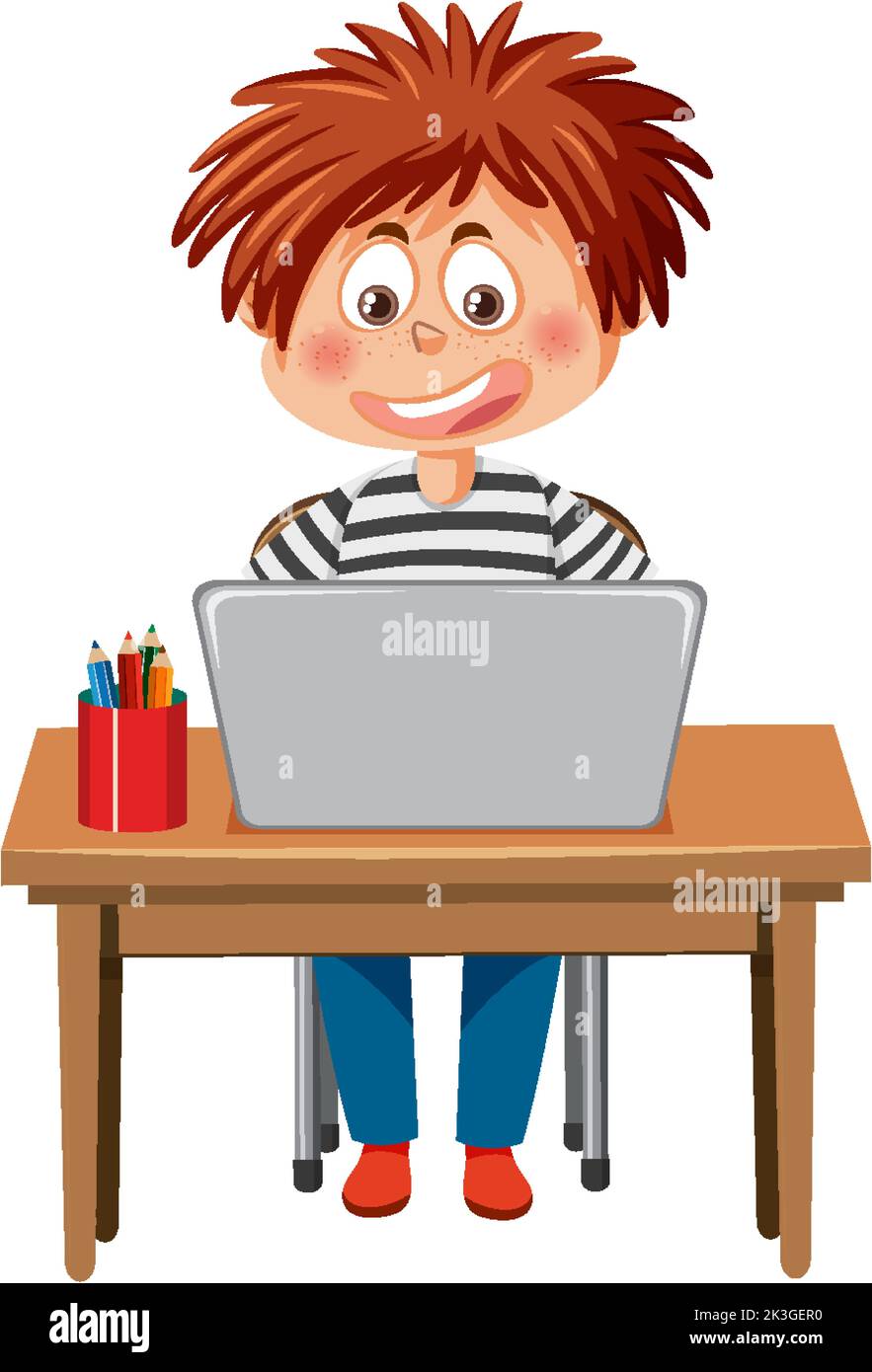 Cute boy using laptop illustration Stock Vector Image & Art - Alamy
