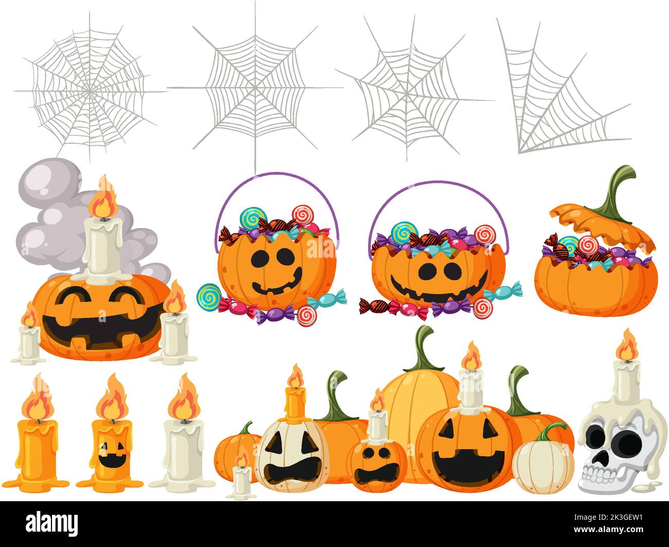 Halloween cartoon character and elements set illustration Stock Vector ...