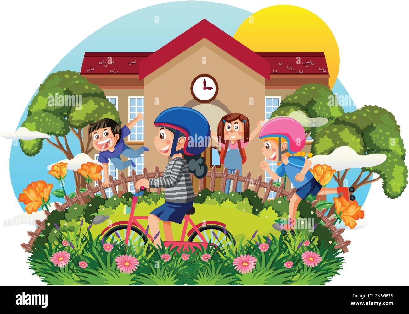 Cartoon children at backyard illustration Stock Vector Image & Art - Alamy
