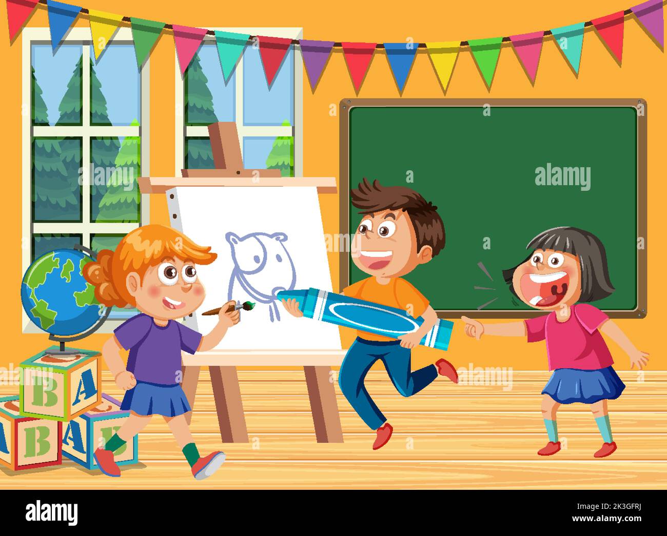 Art classroom with happy students illustration Stock Vector Image & Art ...