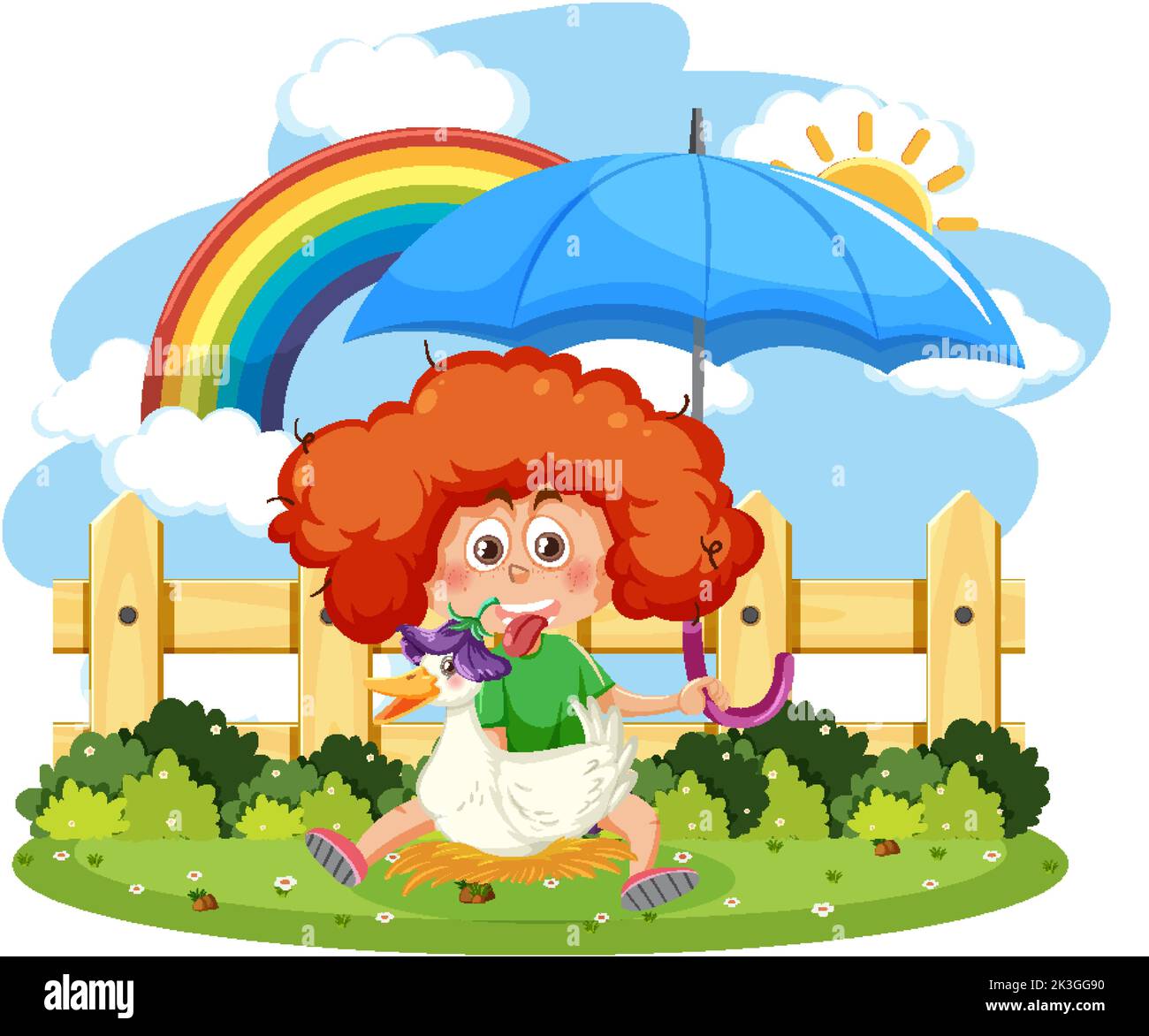 Happy girl cartoon character with umbrella illustration Stock Vector ...