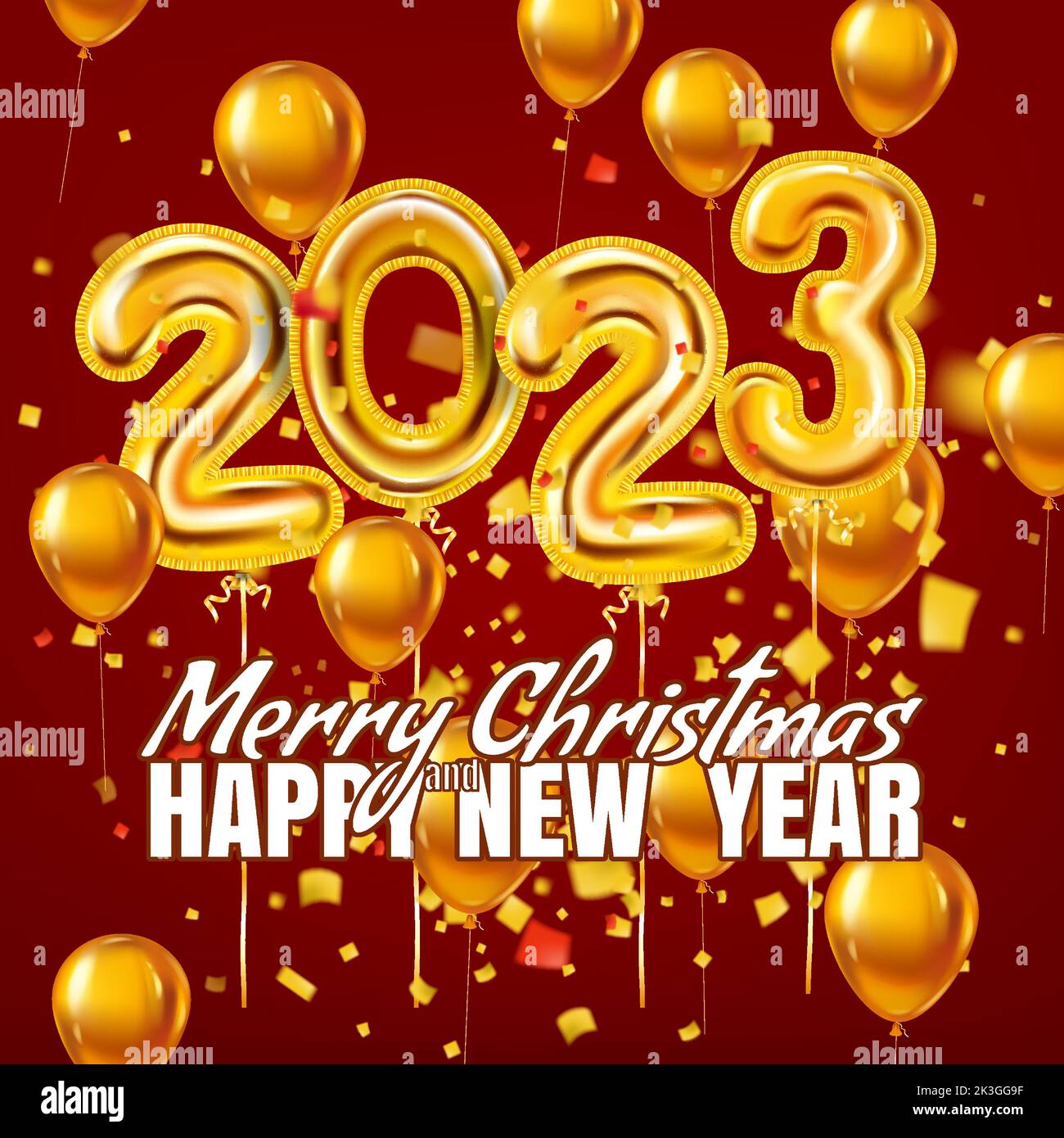 2023 Golden foil numerals balloons, Merry Christmas and Happy New Year ...