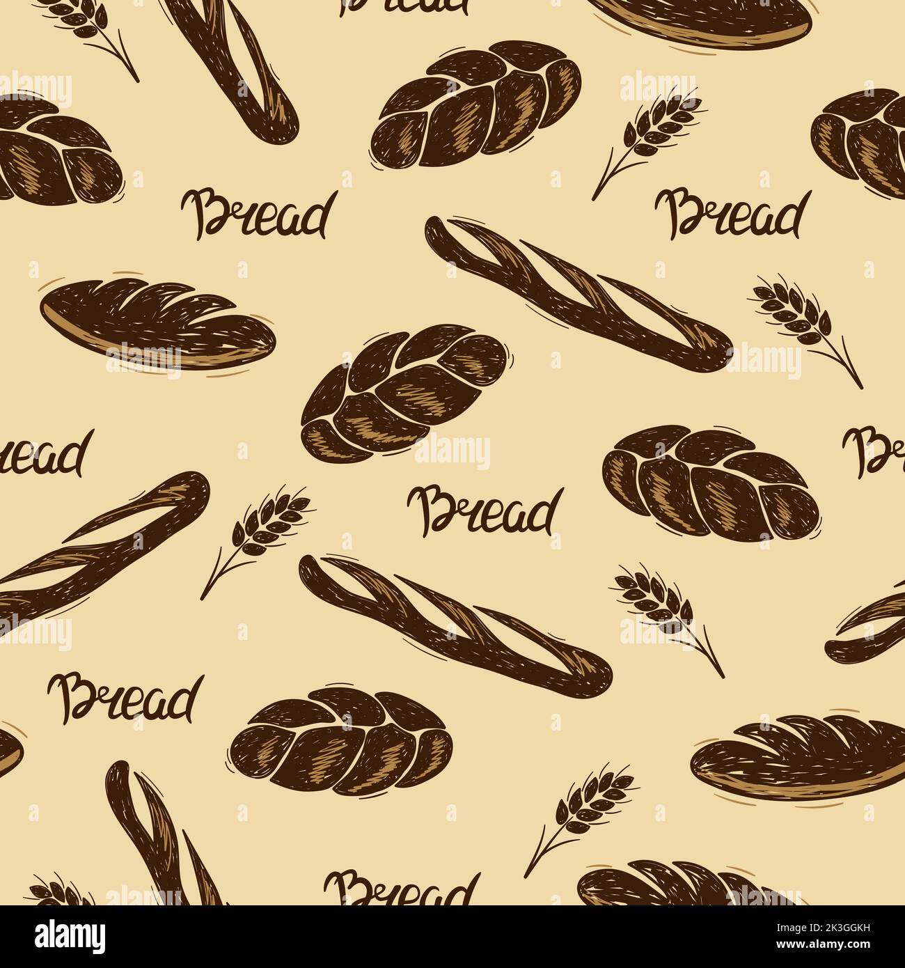 Bread pattern. Doodle bakery vector seamless illustration Stock Vector ...