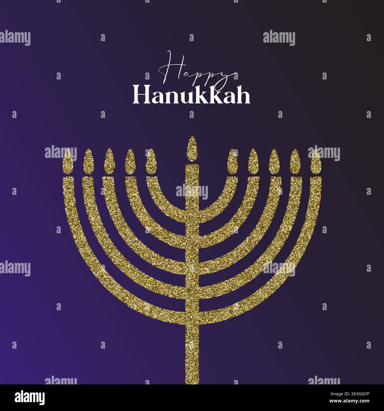 Happy Hanukkah card design with gold symbols on blue color background ...