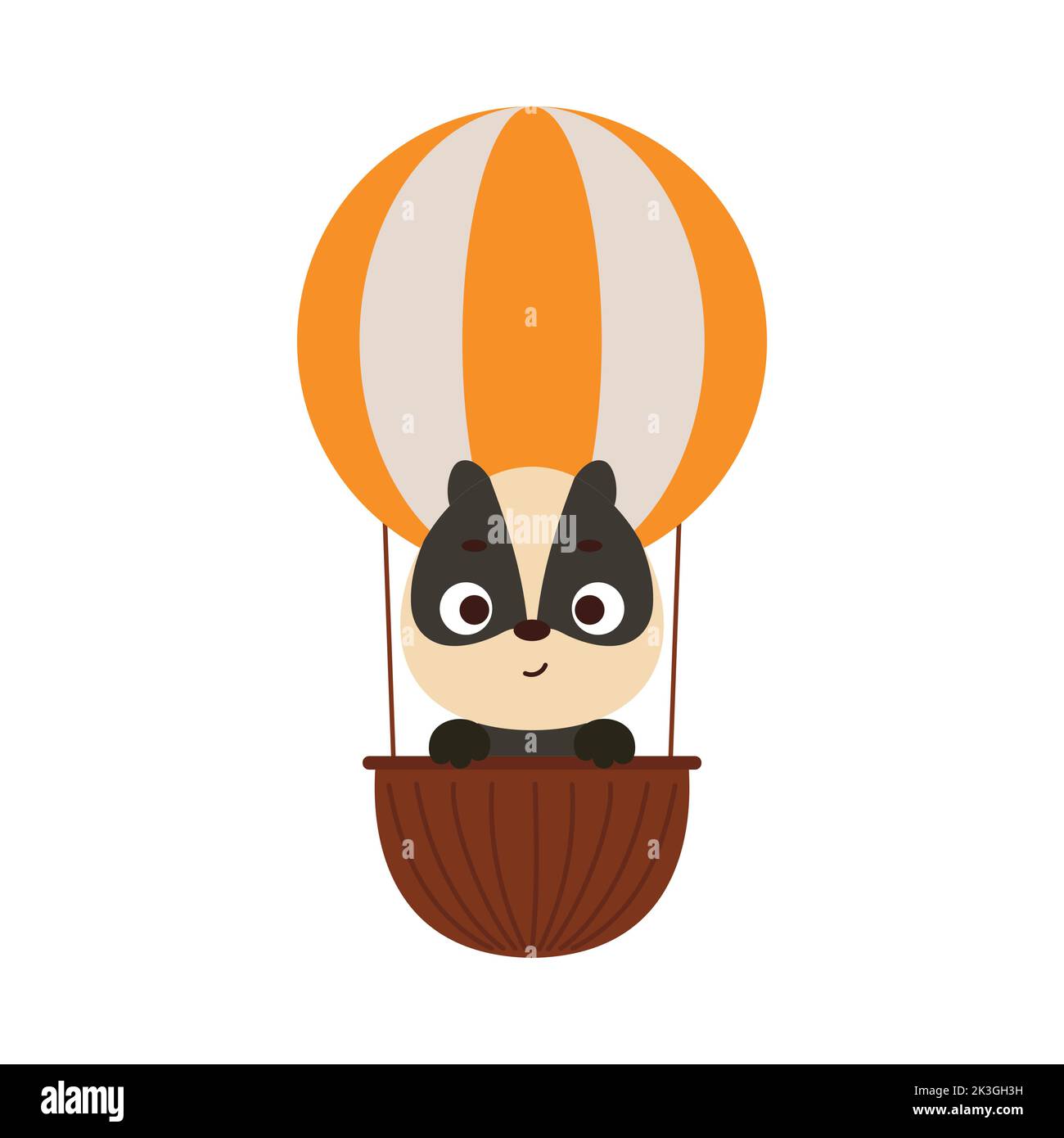 Cute little badger flying on hot air balloon. Cartoon animal character ...