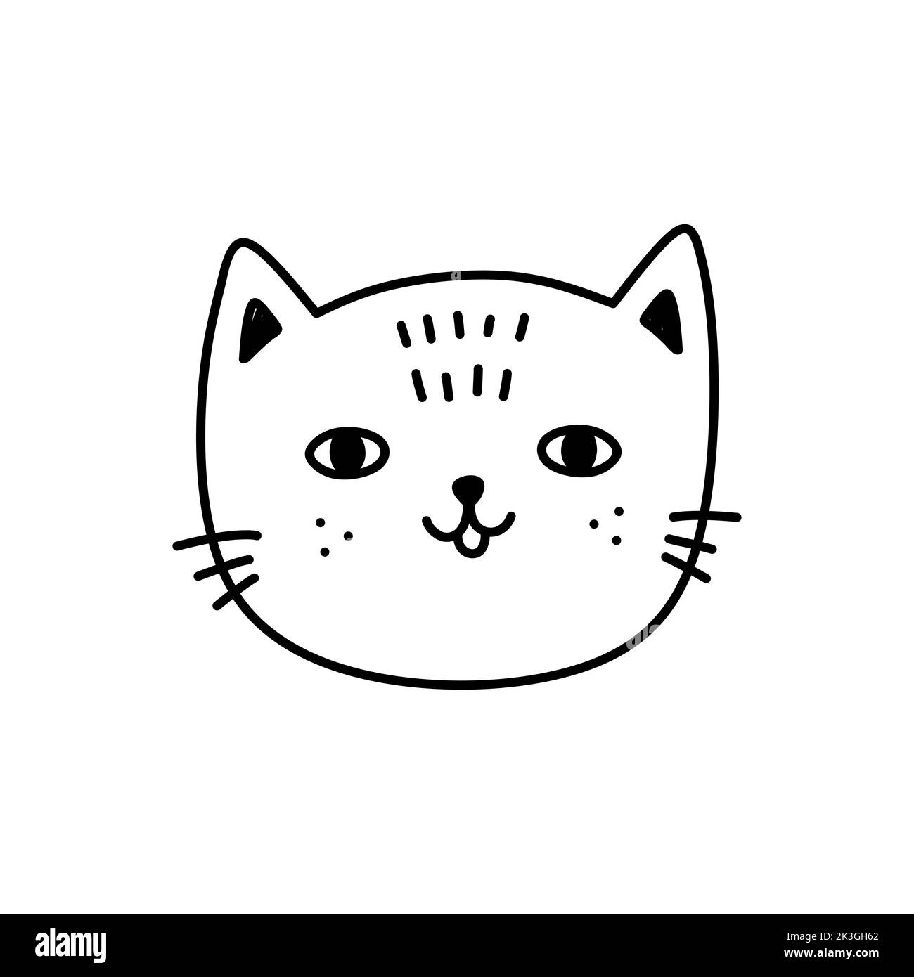 Cute cat face isolated on white background. Smiling kitten. Vector hand ...