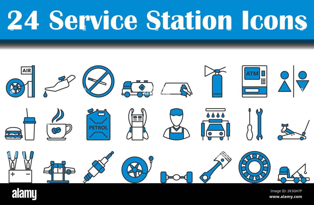 Service Station Icon Set. Editable Bold Outline With Color Fill Design ...