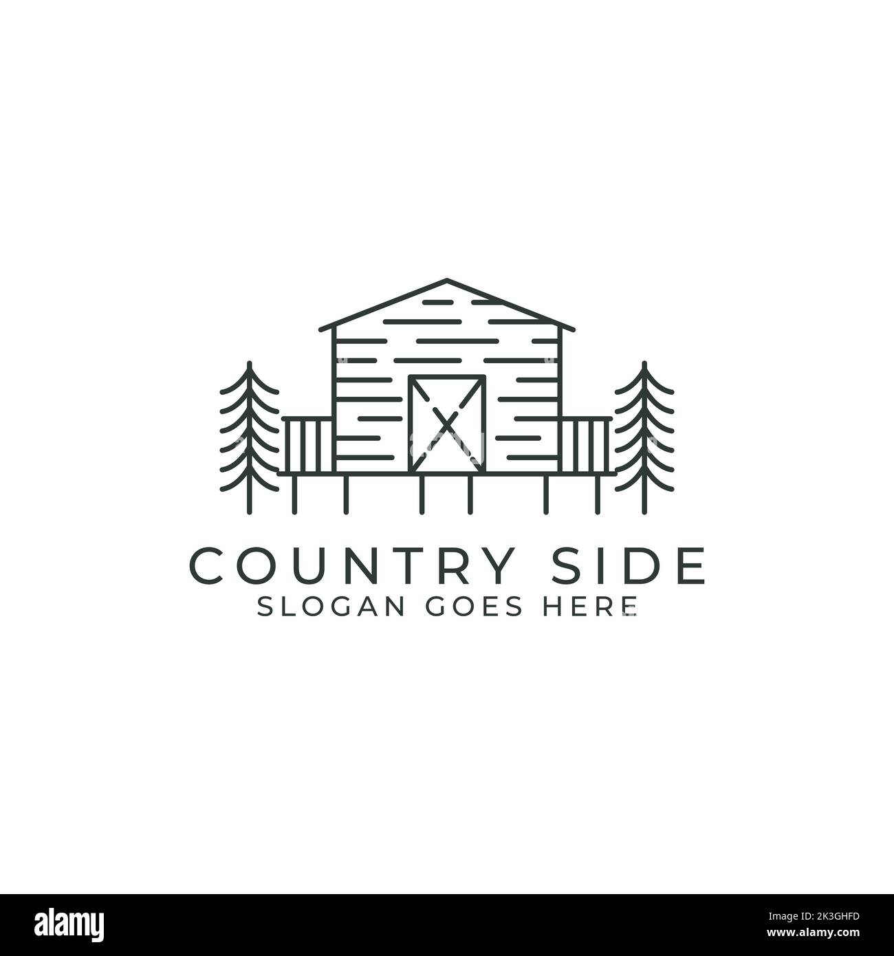 Country side outline logo design vector. Vector line with cabins for ...