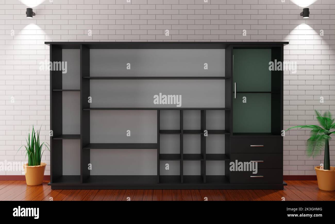 black showcase and cabinet in the living room.3d rendering Stock Photo ...