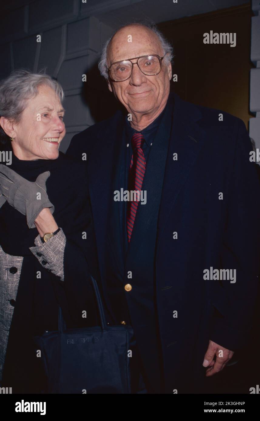 Arthur Miller and wife Inge Morath attend the opening night of "The ...