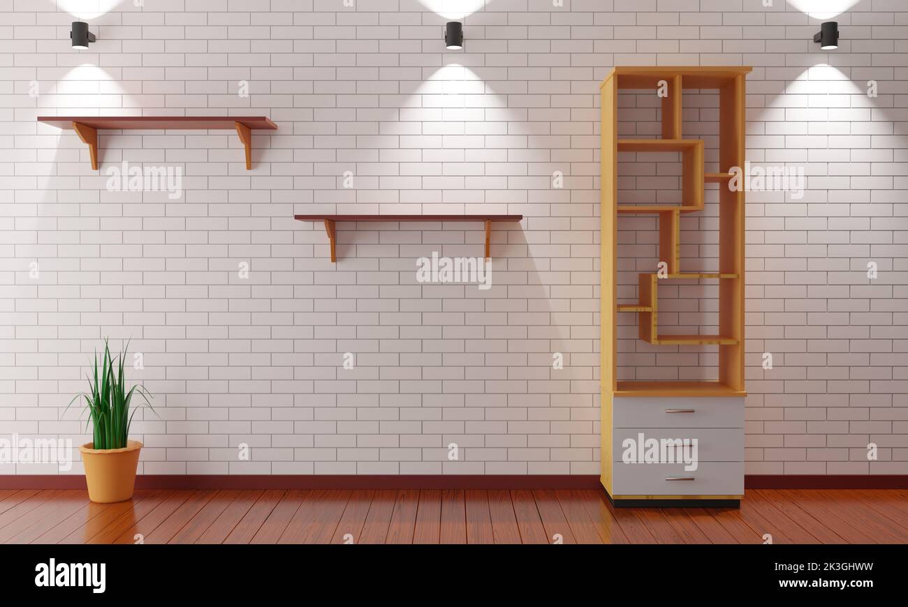 wooden showcase and shelf in the living room.3d rendering Stock Photo ...