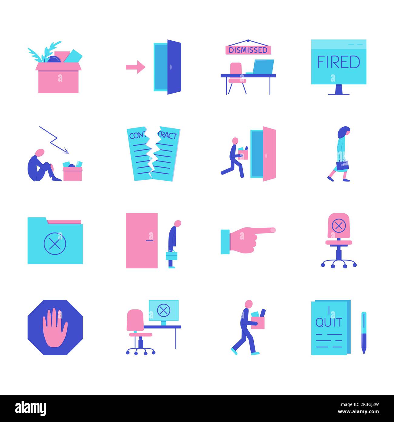Leaving work icon set in flat style. Job quit symbols. Vector ...