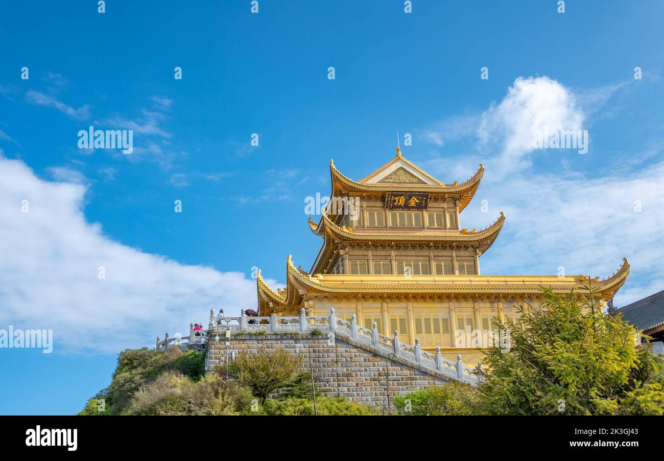 Temple buildings in jinding, Mount Emei, Sichuan Province, China Stock ...