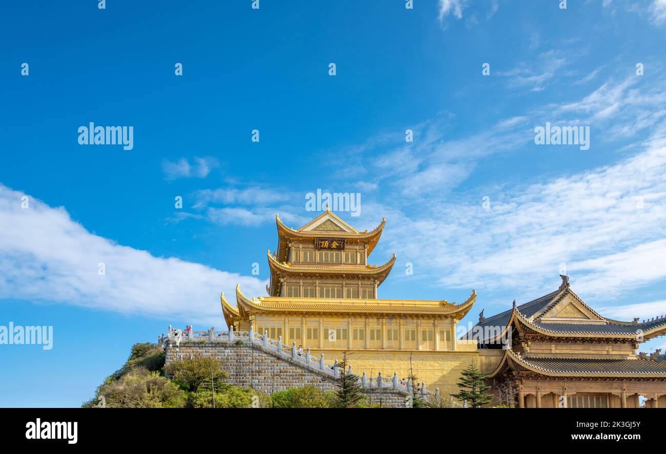 Temple buildings in jinding, Mount Emei, Sichuan Province, China Stock ...