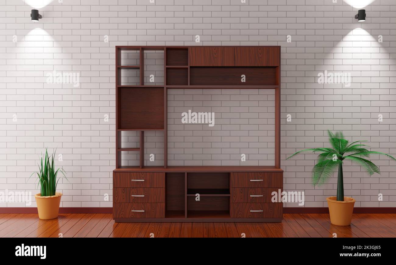 wood showcase and cabinet in the living room.3d rendering Stock Photo ...