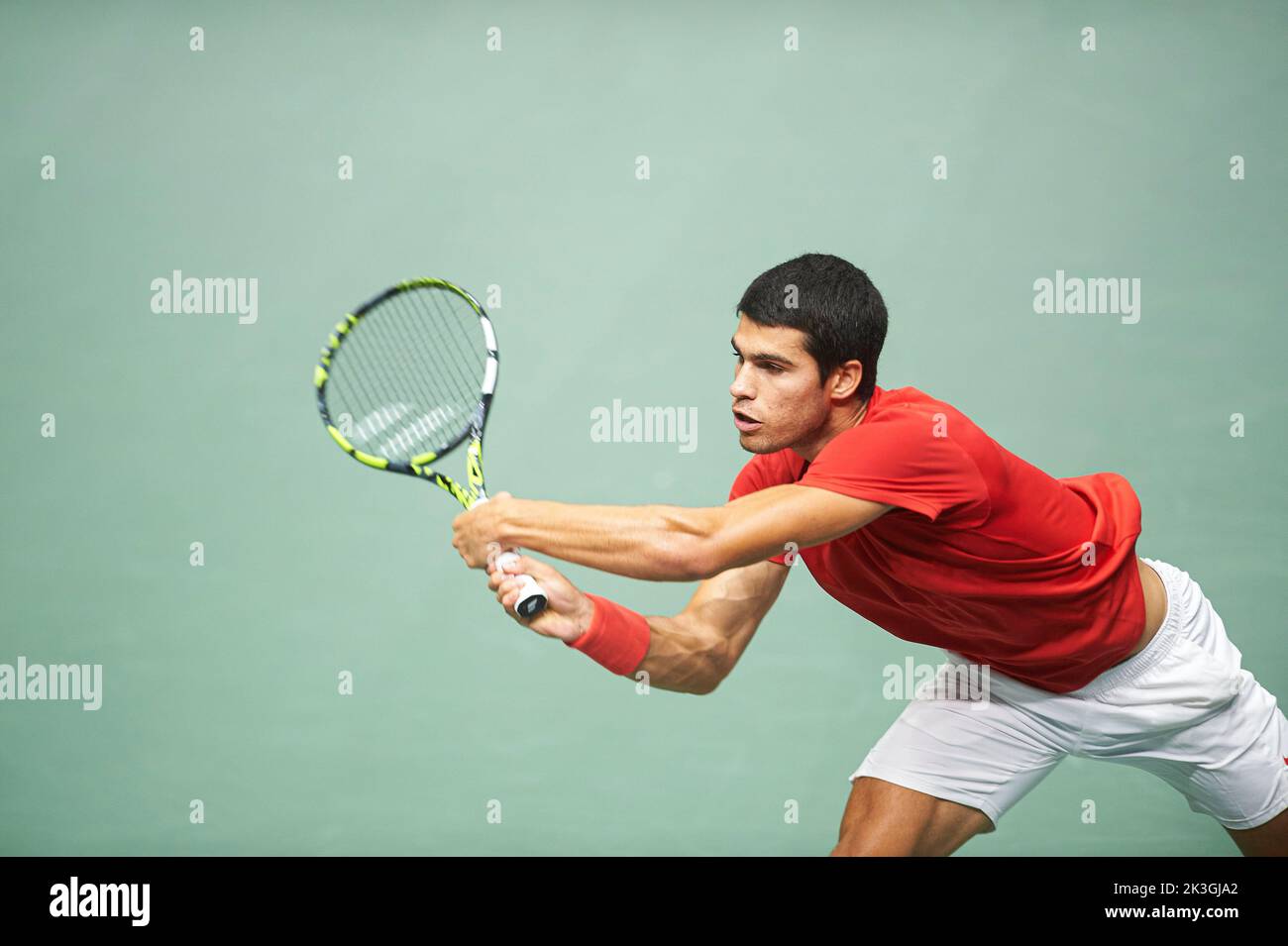 Carlos Alcaraz (Spain Team) seen in action during the tennis match ...