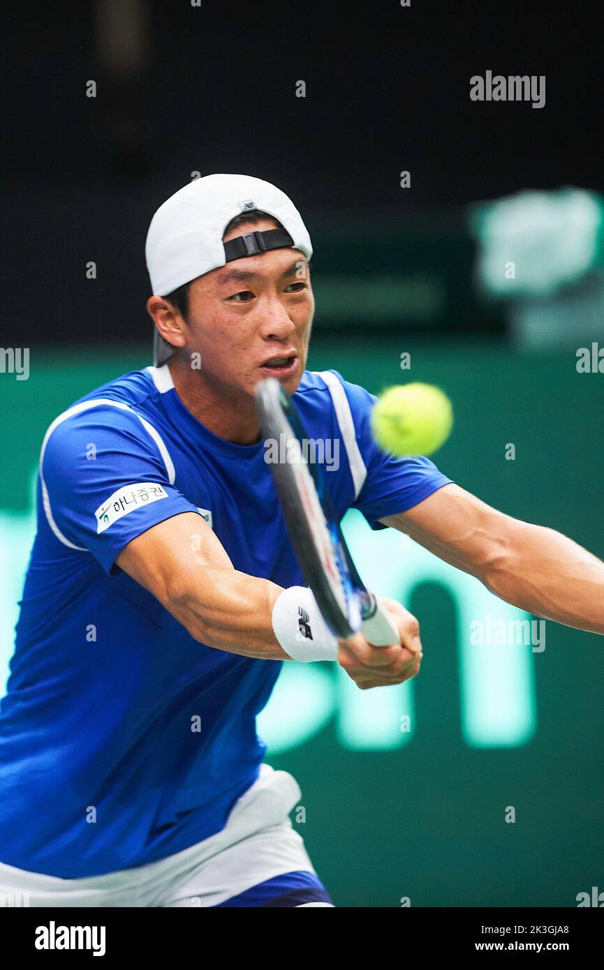 Seong Chan Hong (Korea Republic) seen in action during the tennis match ...