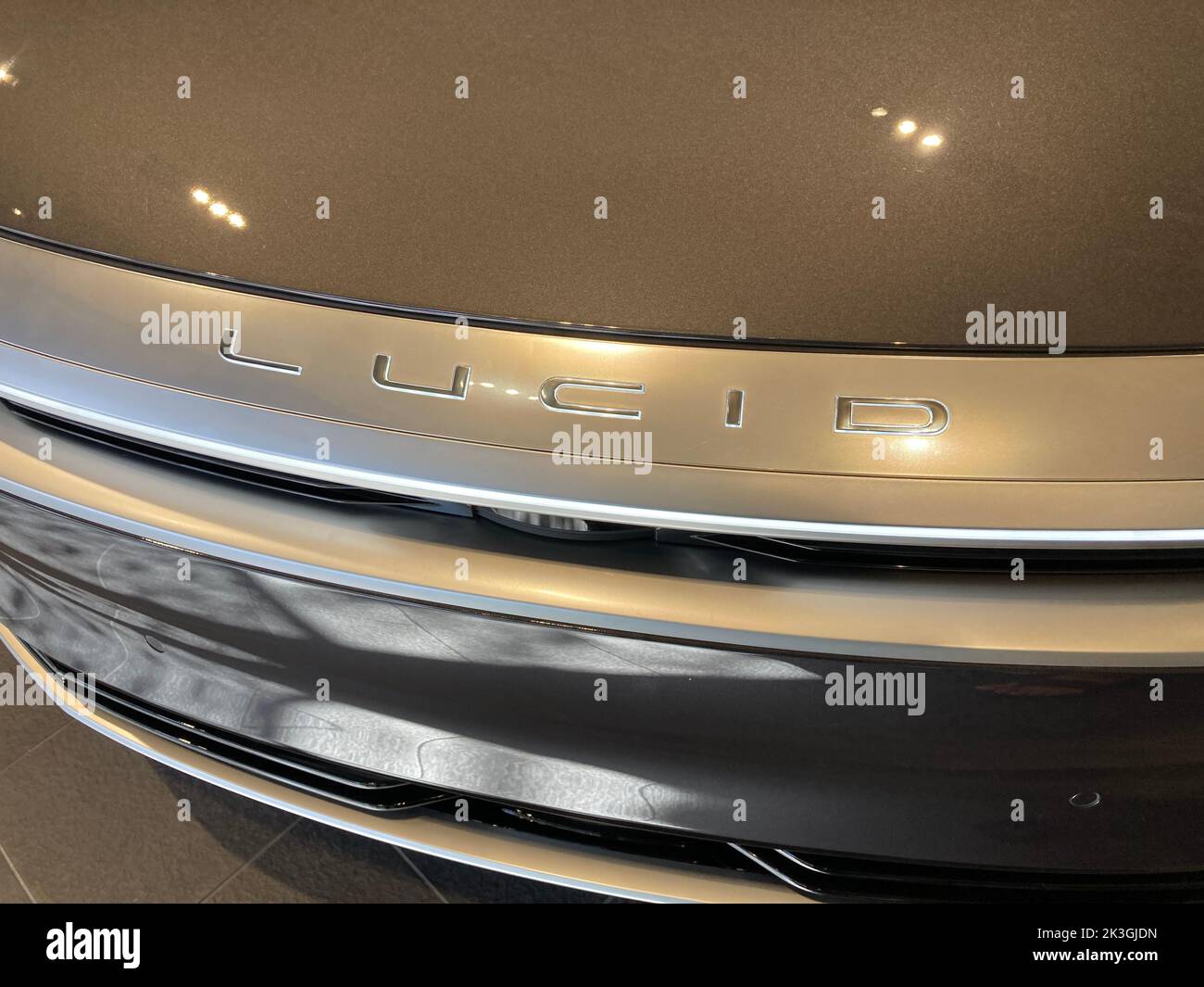 Lucid sign, logo on luxury electric vehicle. - Newark, California, USA ...