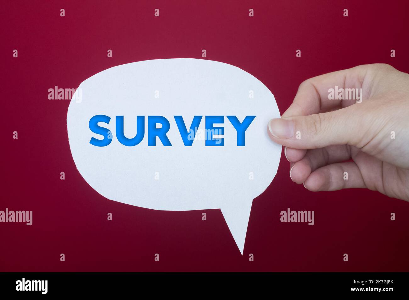 Speech bubble in front of colored background with Survey text Stock ...
