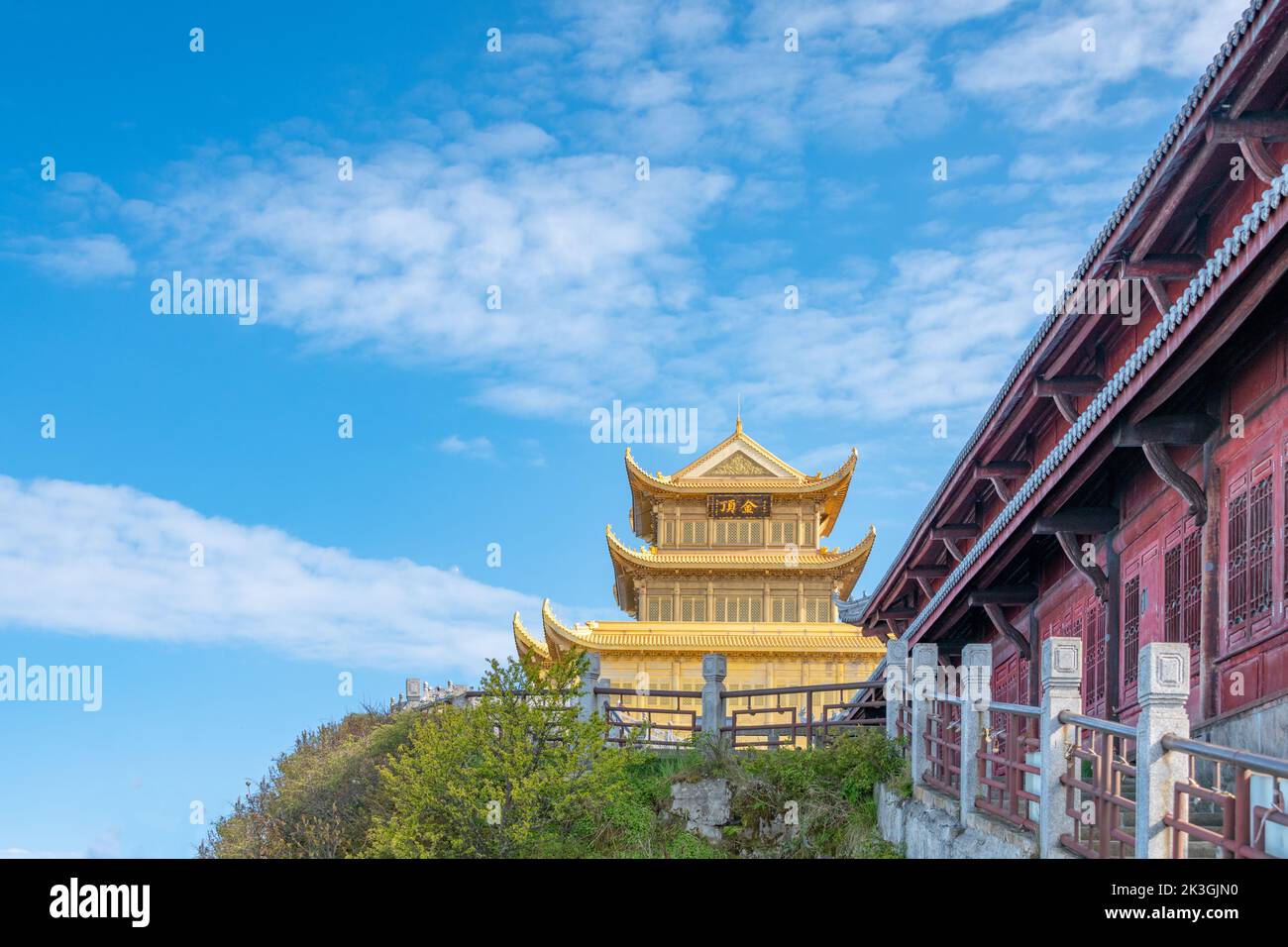 Temple buildings in jinding, Mount Emei, Sichuan Province, China Stock ...