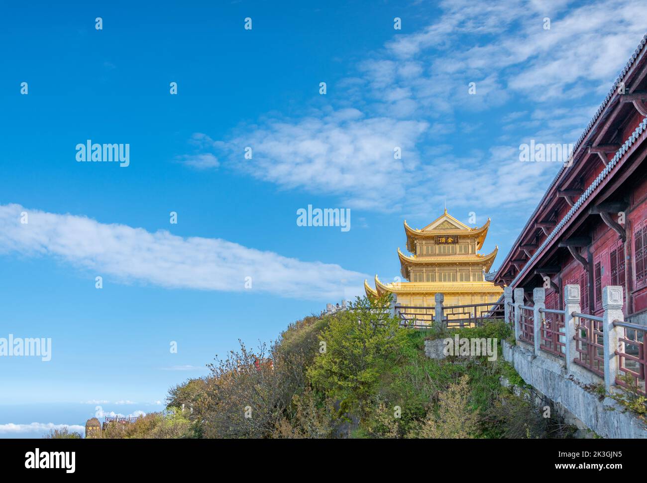 Temple buildings in jinding, Mount Emei, Sichuan Province, China Stock ...