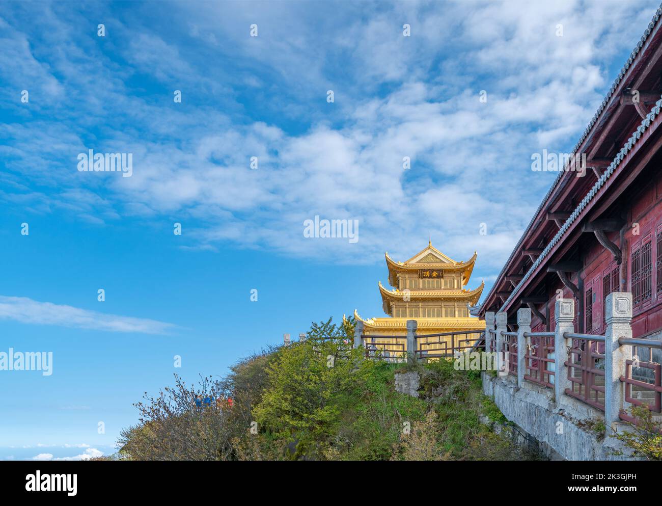 Temple buildings in jinding, Mount Emei, Sichuan Province, China Stock ...