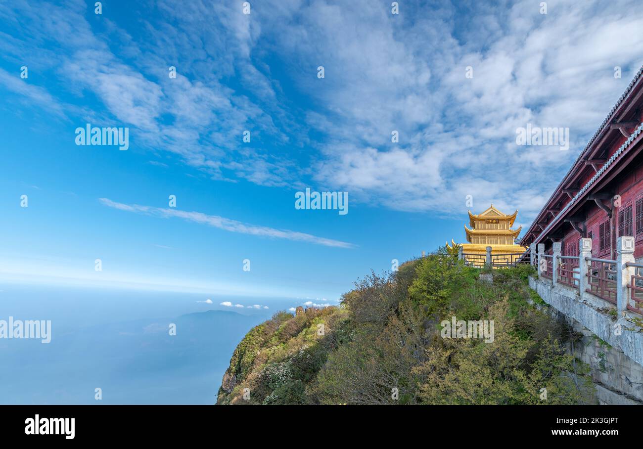 Temple buildings in jinding, Mount Emei, Sichuan Province, China Stock ...