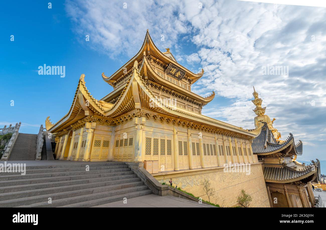 Temple buildings in jinding, Mount Emei, Sichuan Province, China Stock ...