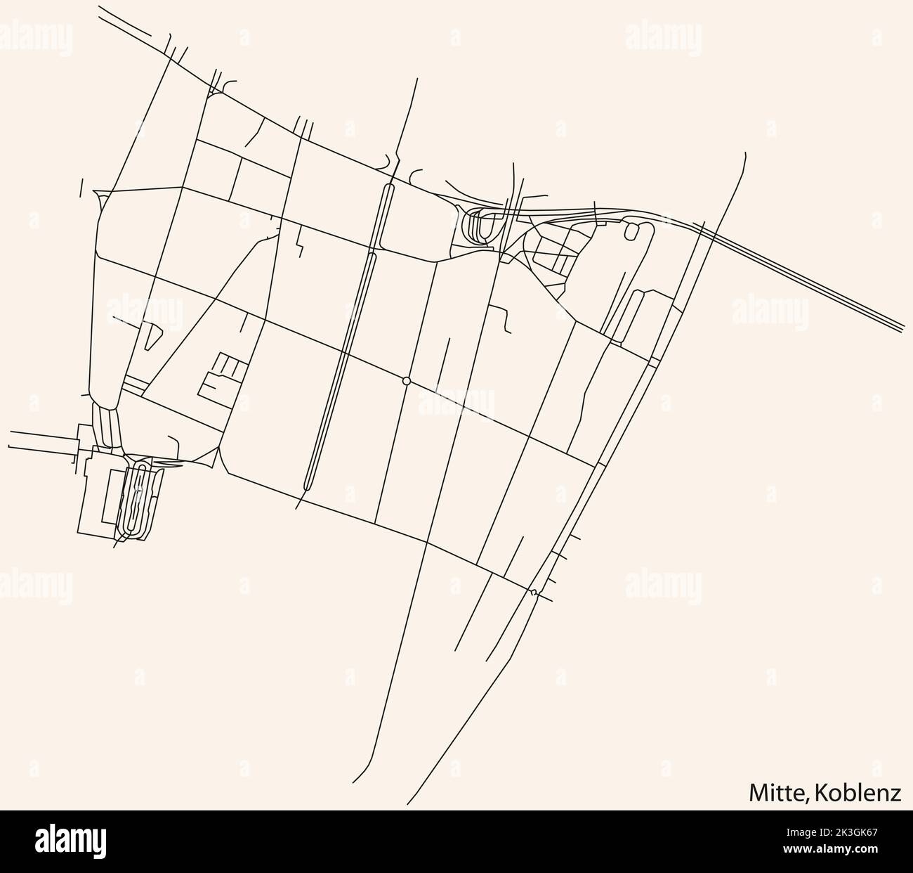 Street roads map of the MITTE DISTRICT, KOBLENZ Stock Vector Image ...