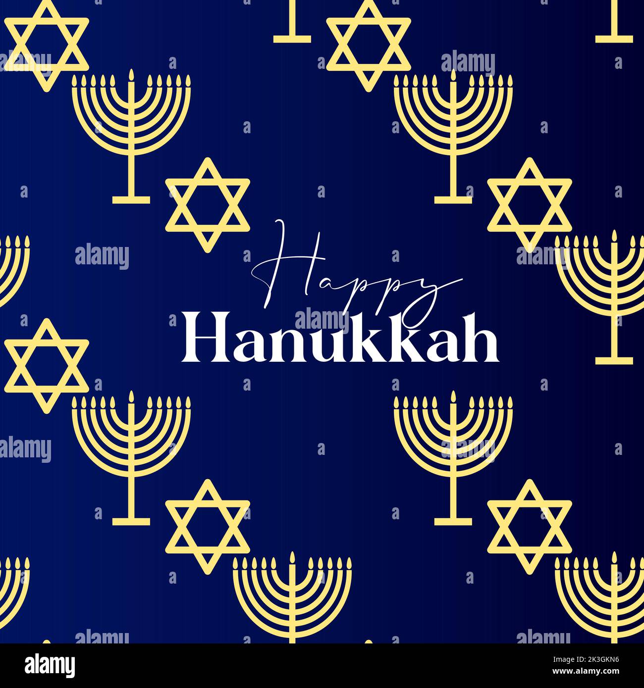 Happy Hanukkah card design with gold symbols on blue color background ...