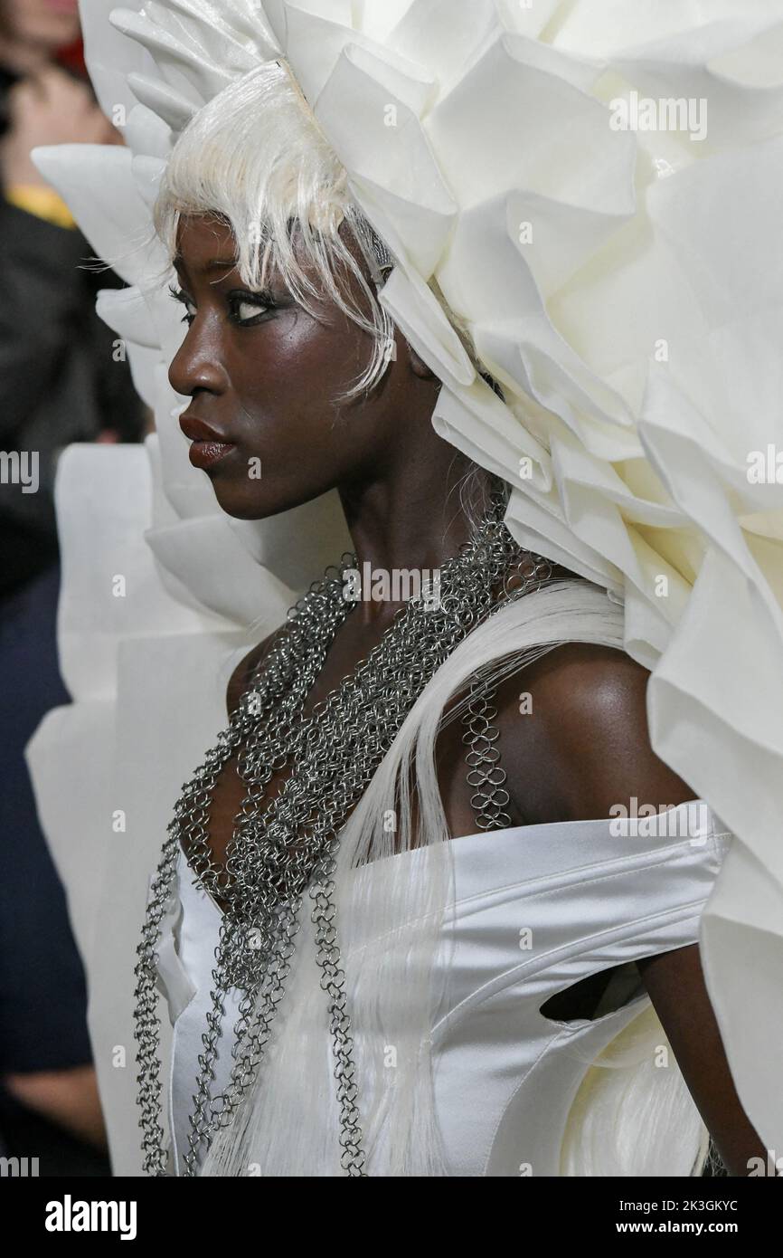 Paris, France, on September 26, 2022. A model walks the runway during ...