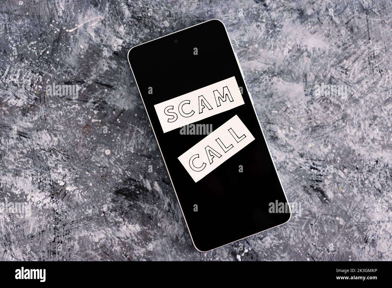 scam calls and personal data theft concept, smartphone with text on it ...