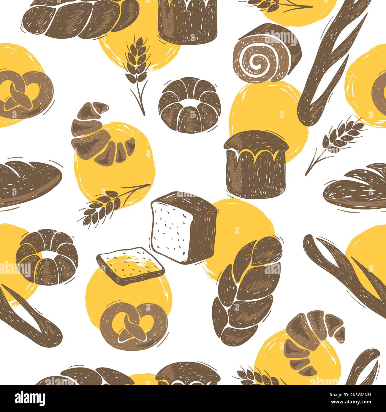 Seamless bakery pattern with bread. Doodle vector illustration Stock ...