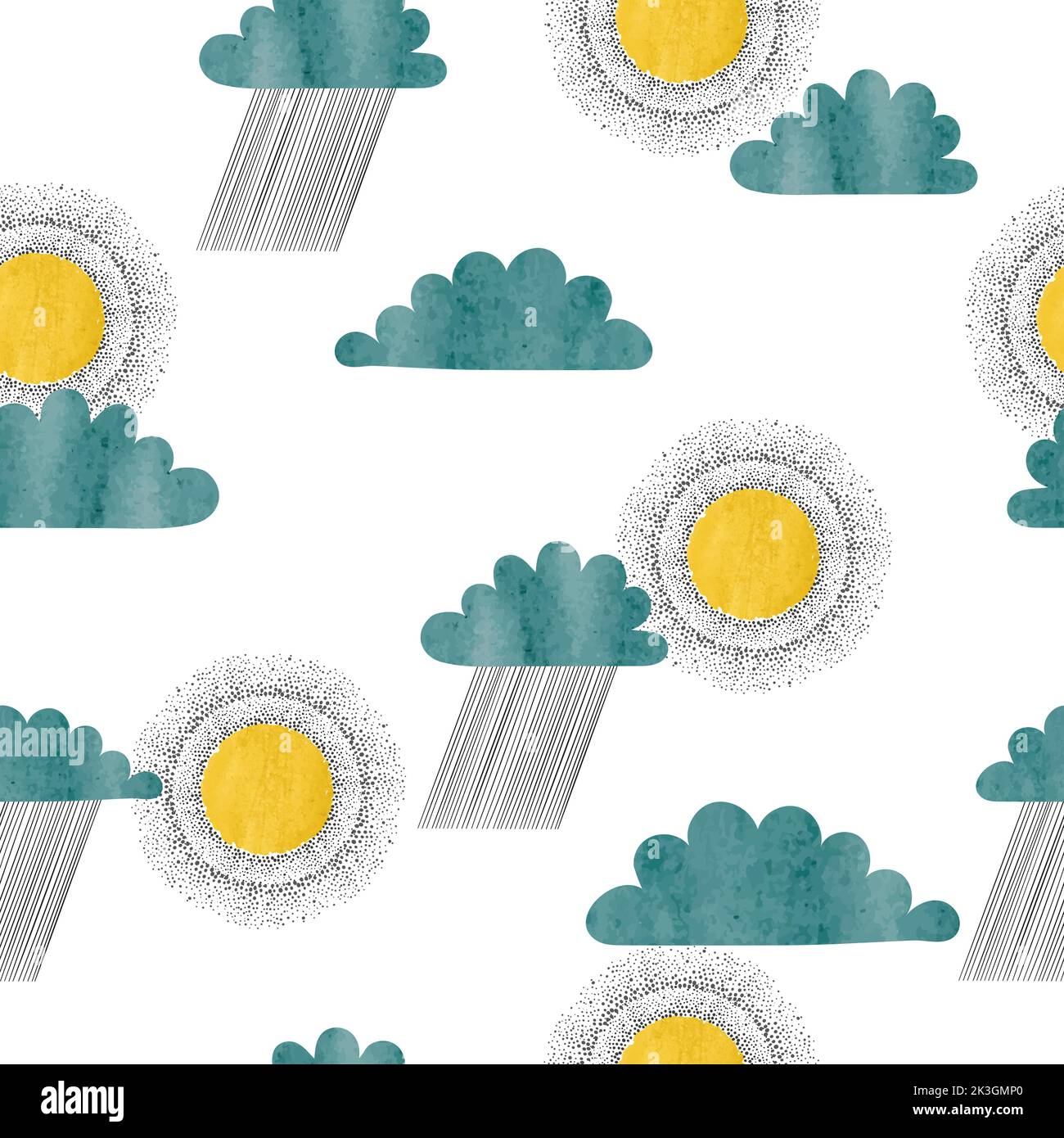 Sun and rain seamless pattern. Watercolor vector illustration Stock ...