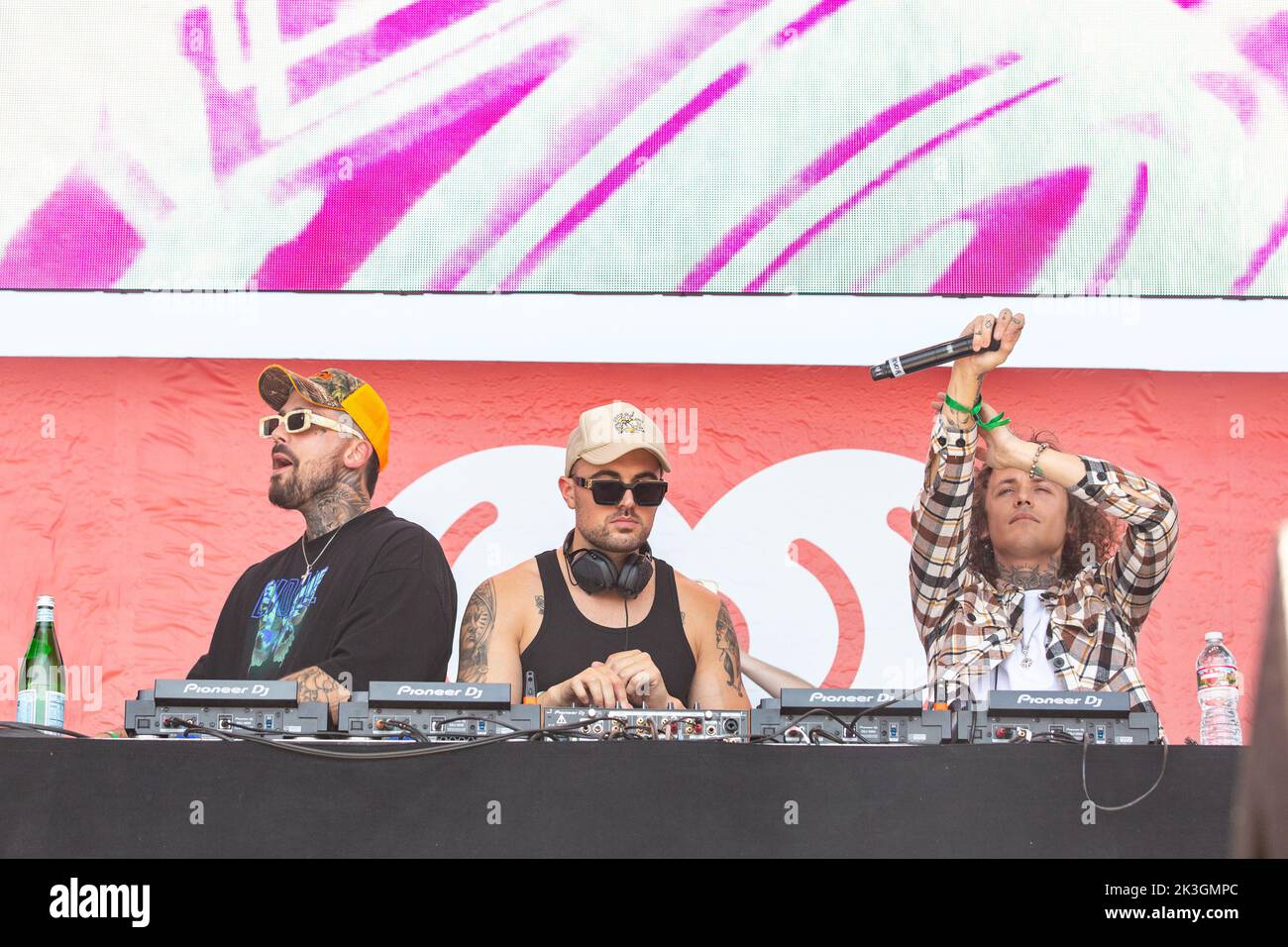 Matthew Russell, KEVI and Trevor Dahl of Cheat Codes at the iHeartRadio Music Festival Daytime ...