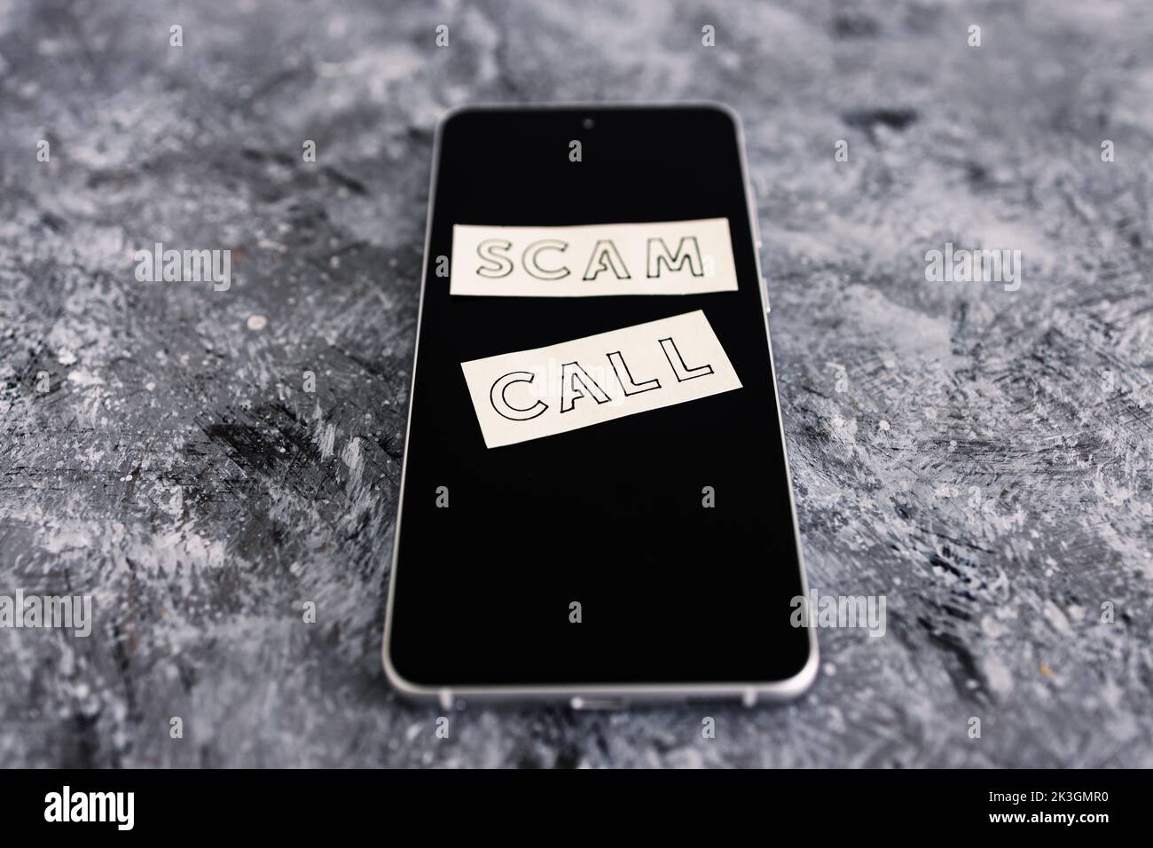 scam calls and personal data theft concept, smartphone with text on it ...