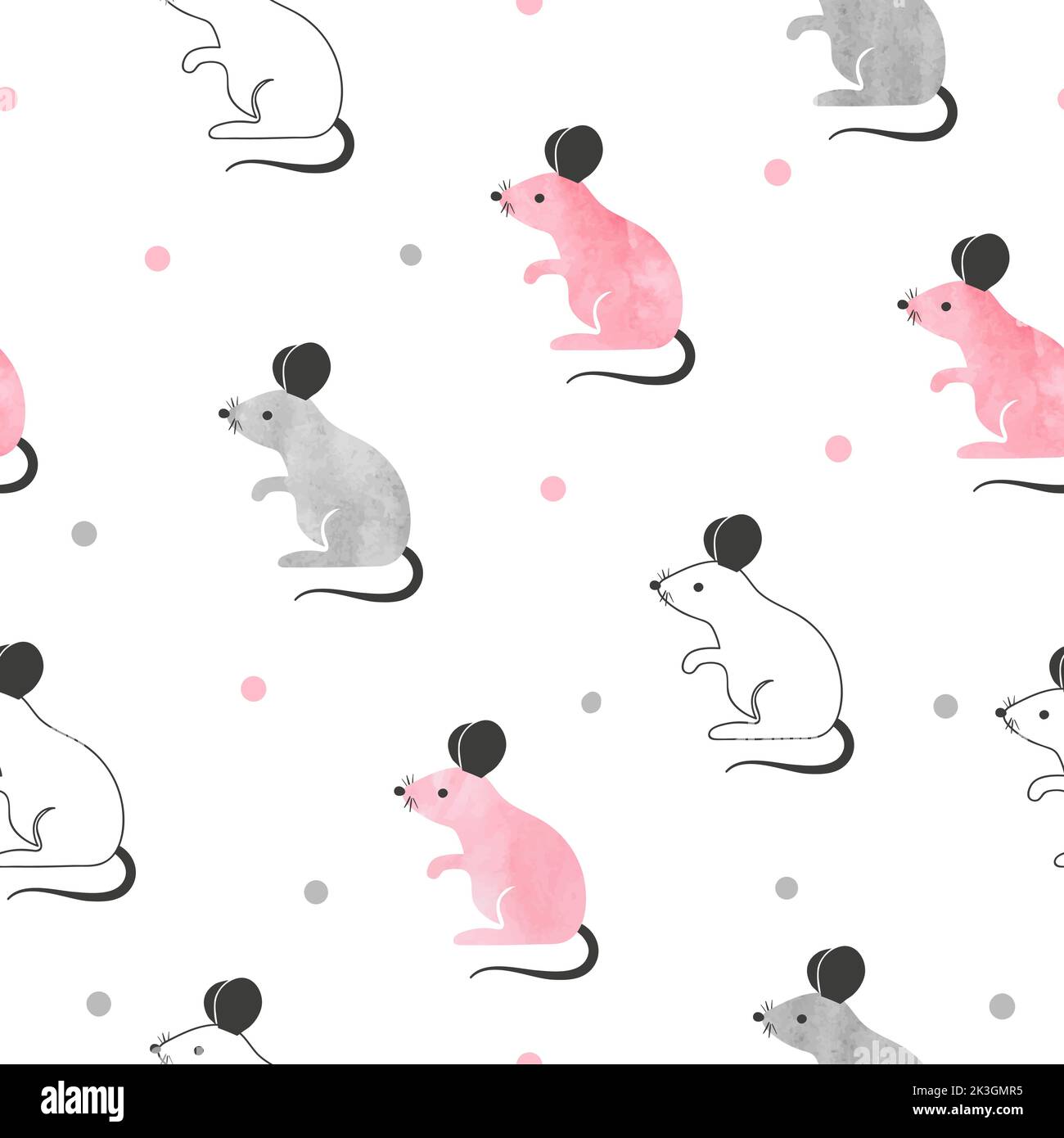 Seamless cute mouse pattern. Vector background with cartoon mice Stock ...