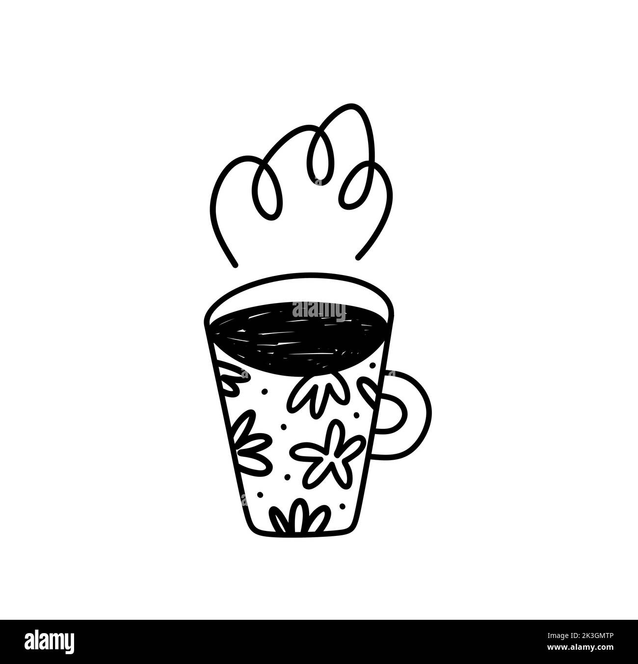 Cute Cup Of Tea Or Coffee Isolated On White Background Vector Hand Drawn Illustration In Doodle