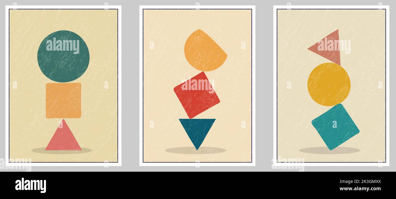 Set of abstract vector geometric compositions with a grunge texture. A ...