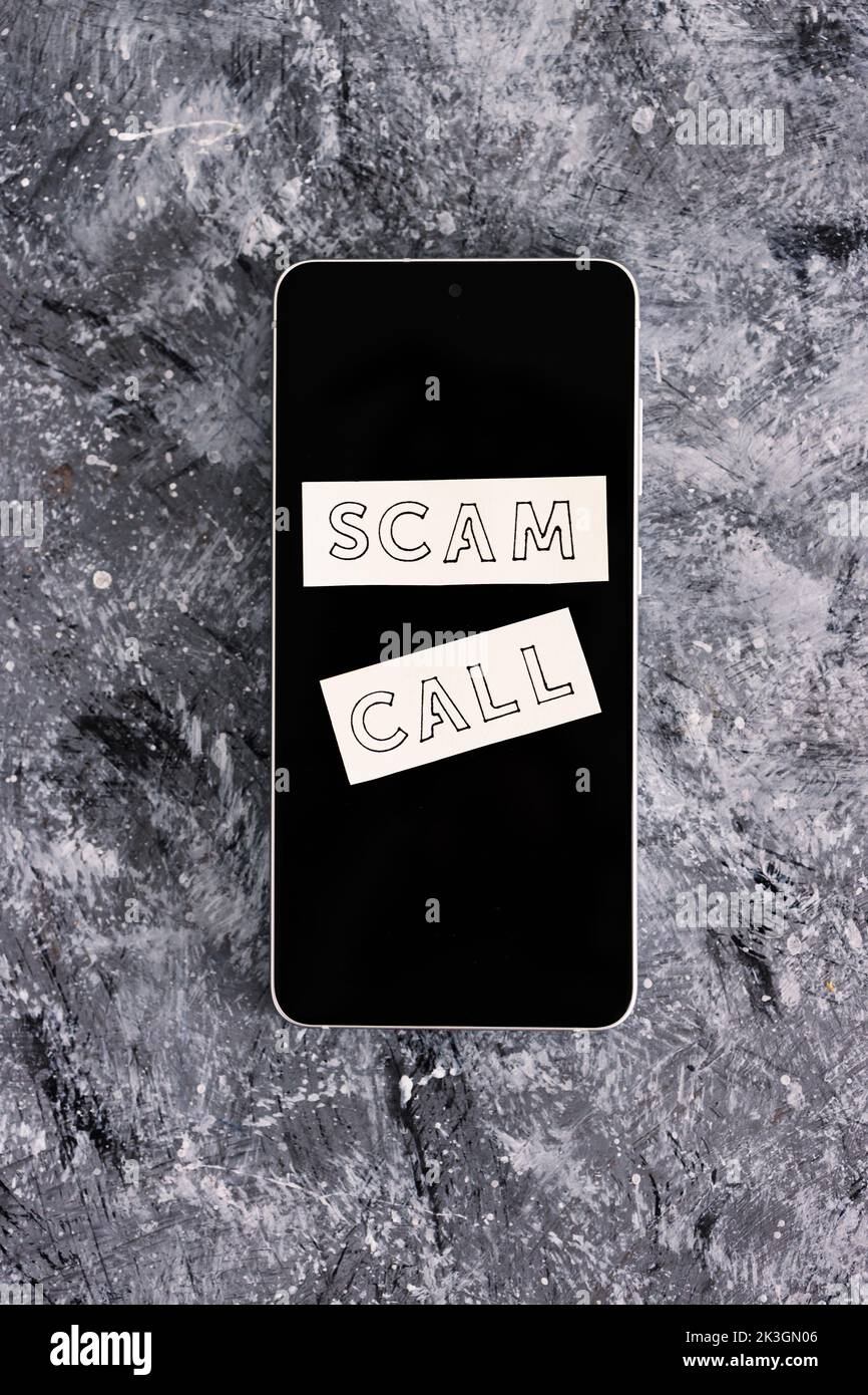 scam calls and personal data theft concept, smartphone with text on it ...
