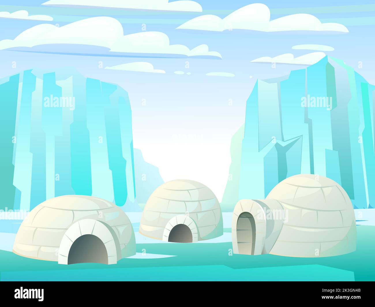 Snow igloo house. Ice landscape. Dwelling of northern nomadic peoples ...