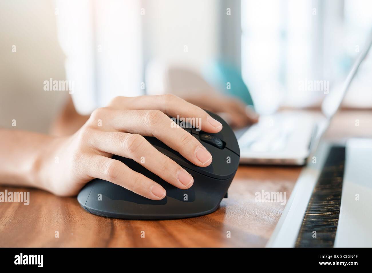 woman hand using computer ergonomic mouse, prevention wrist pain ...