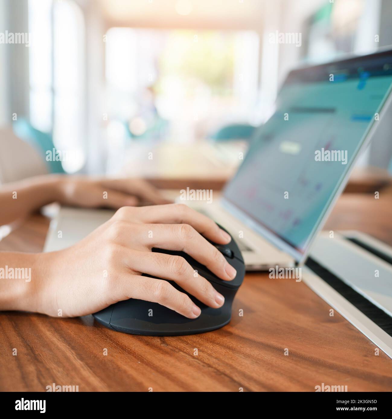 woman hand using computer ergonomic mouse, prevention wrist pain ...