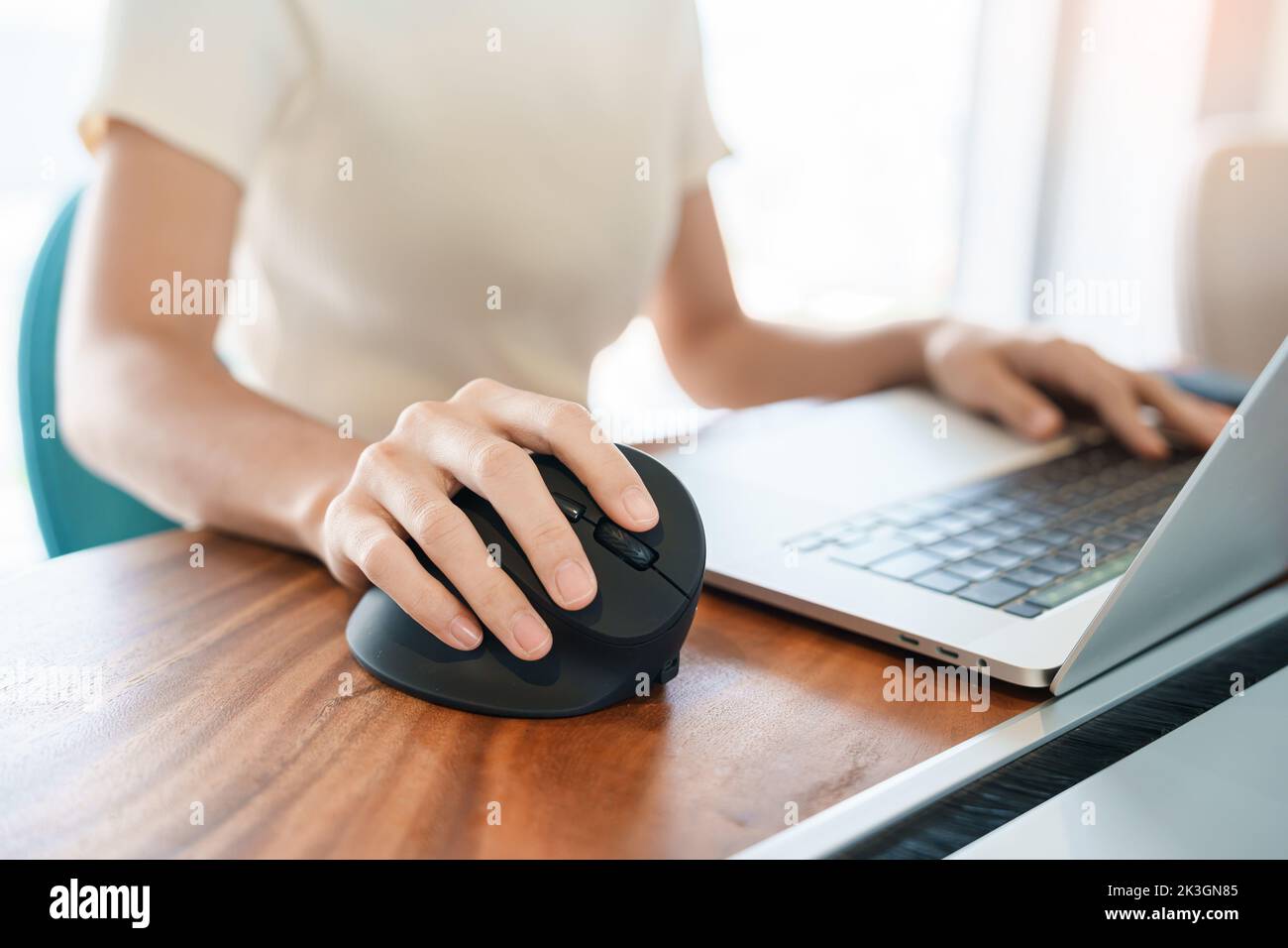 woman hand using computer ergonomic mouse, prevention wrist pain ...