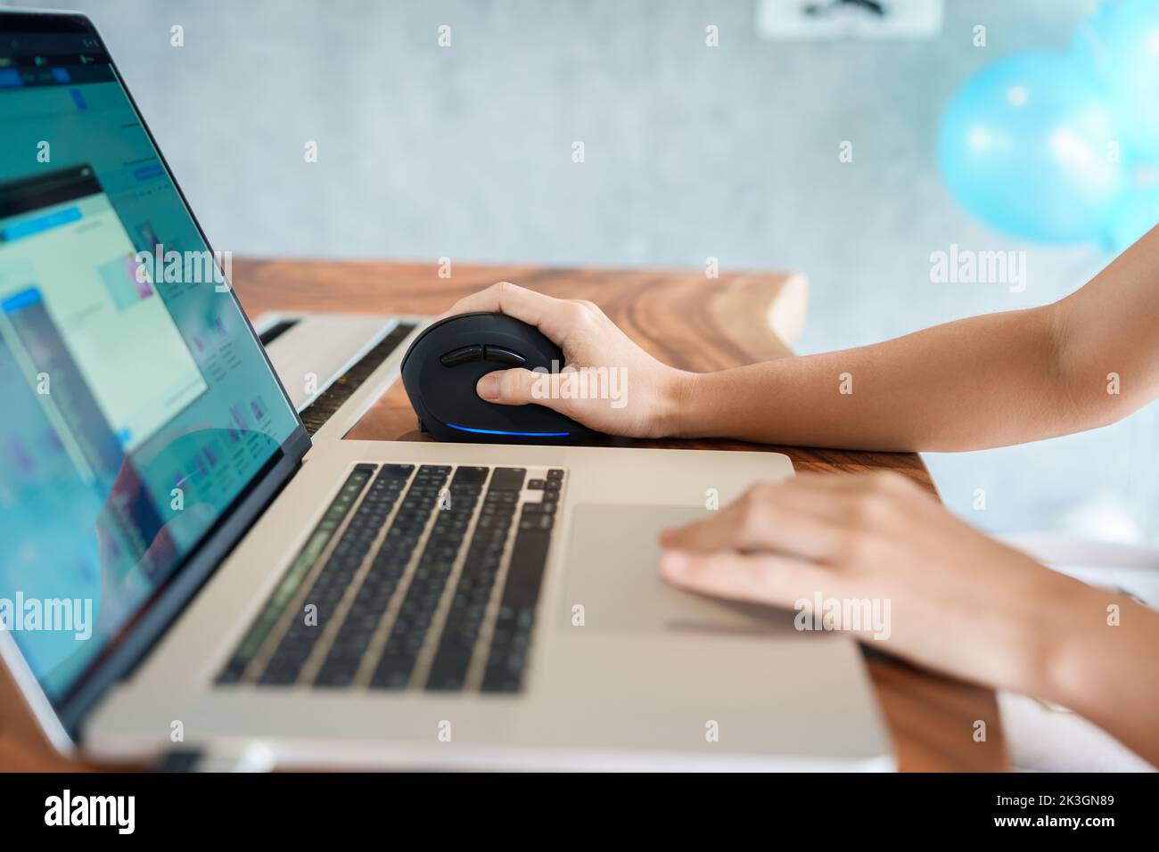 woman hand using computer ergonomic mouse, prevention wrist pain ...