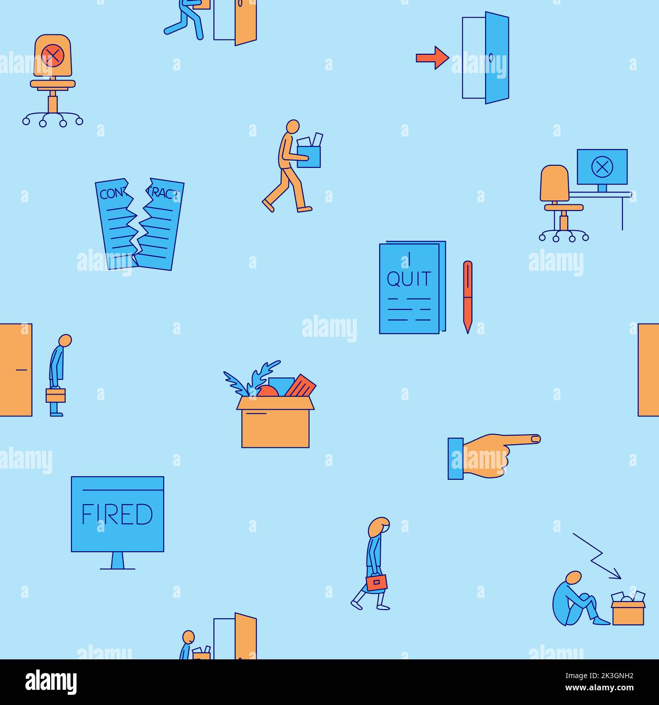 Job quit seamless pattern in colored line style. Vector illustration ...
