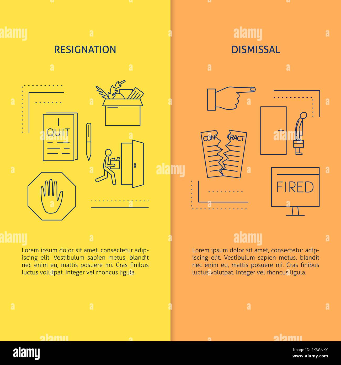 Resignation and dismissal flyer templates. Leaving work banner with ...