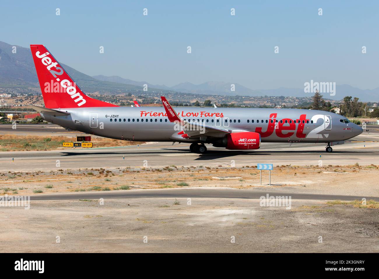 A Jet2.com Boeing 737-800 is lining up to take off from Malaga Costa ...